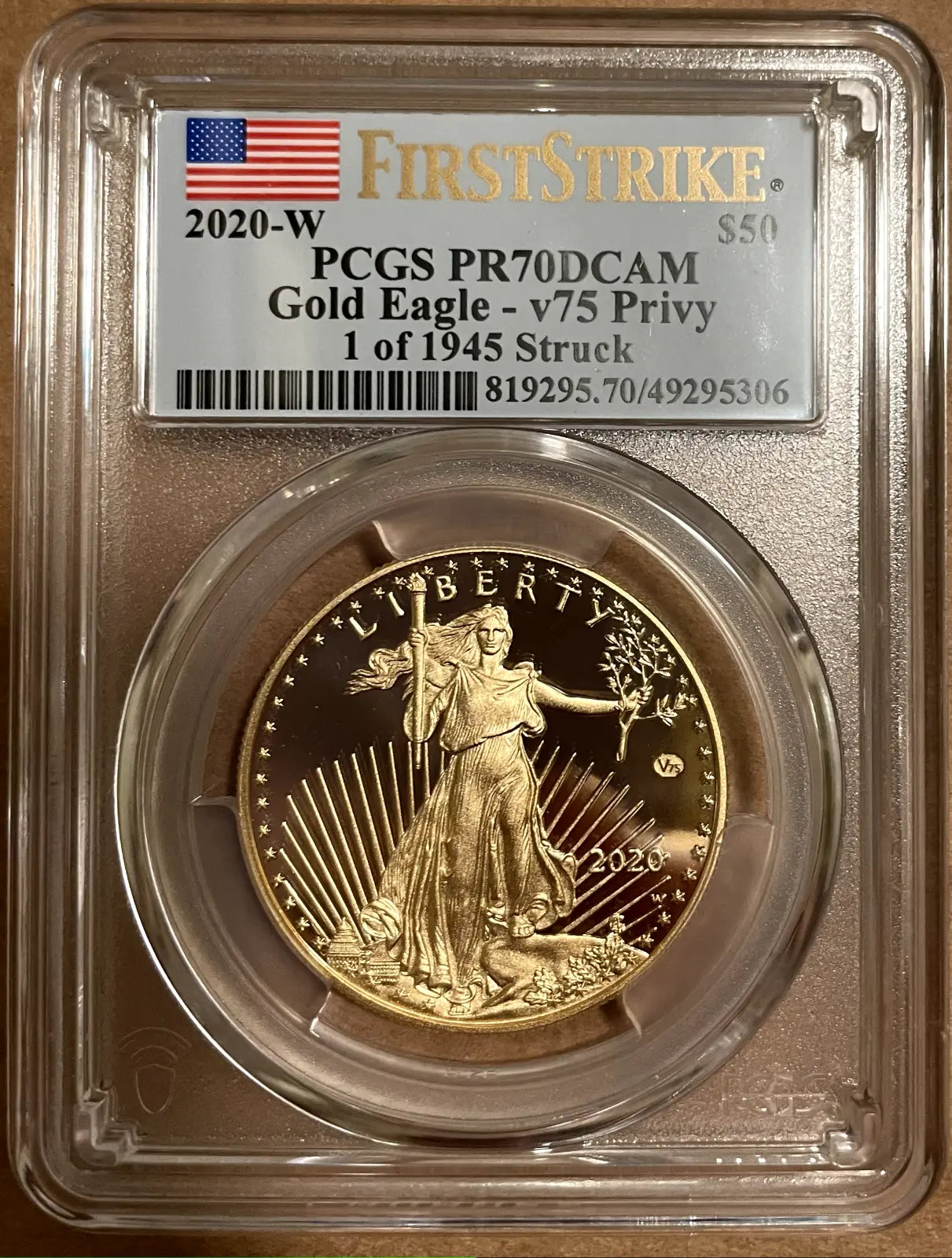2020-W End of WWII 75th Anniversary $50 1 Oz Gold Eagle V75 PCGS PR70D ...